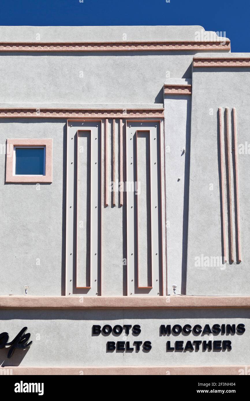Facade detail of the Pueblo Deco style former Chief Theatre in Gallup ...