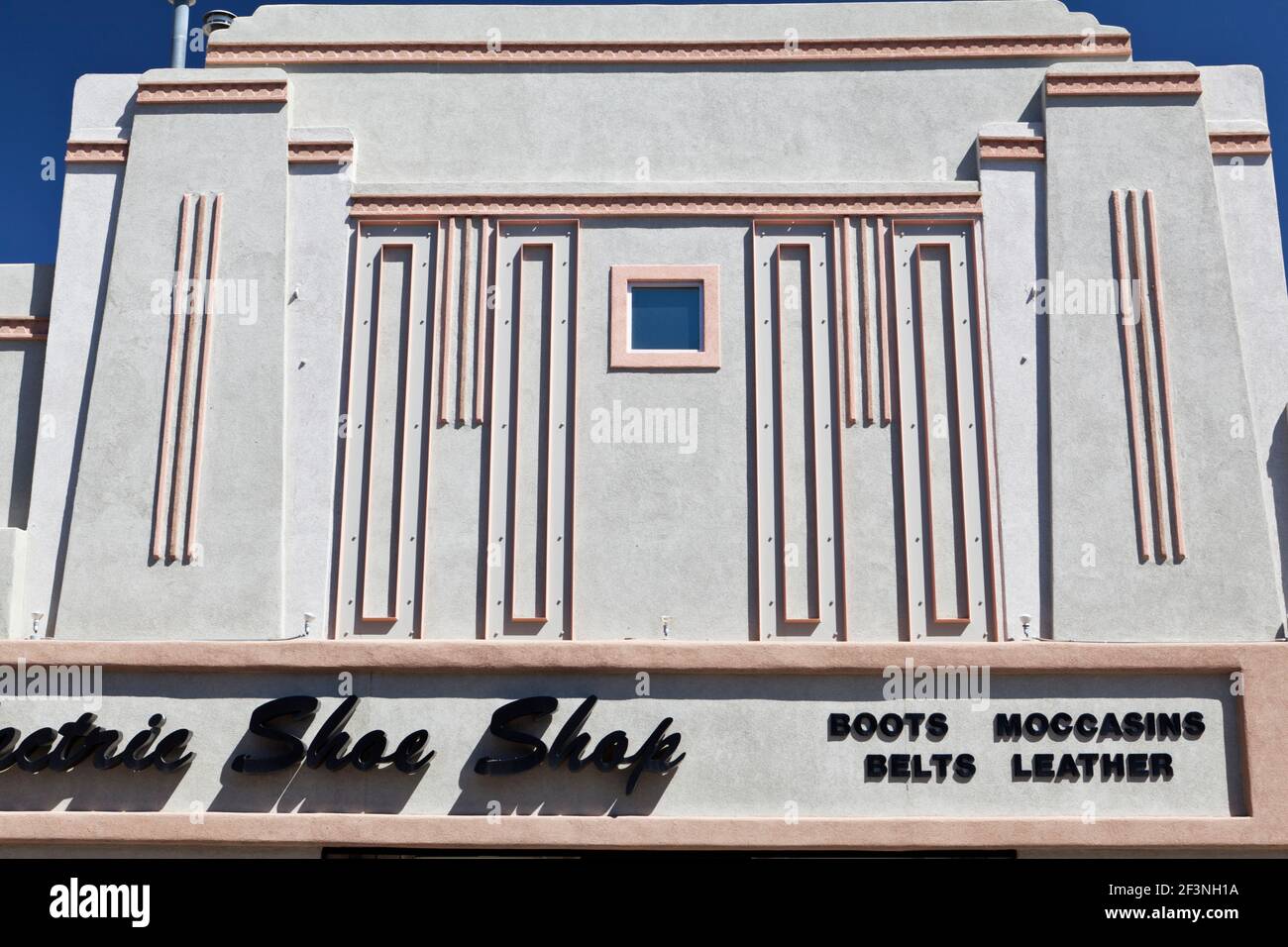 Facade detail of the Pueblo Deco style former Chief Theatre in Gallup ...