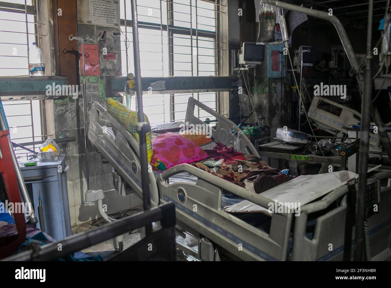 Damaged medical equipment and beds seen at the COVID-19 coronavirus ...