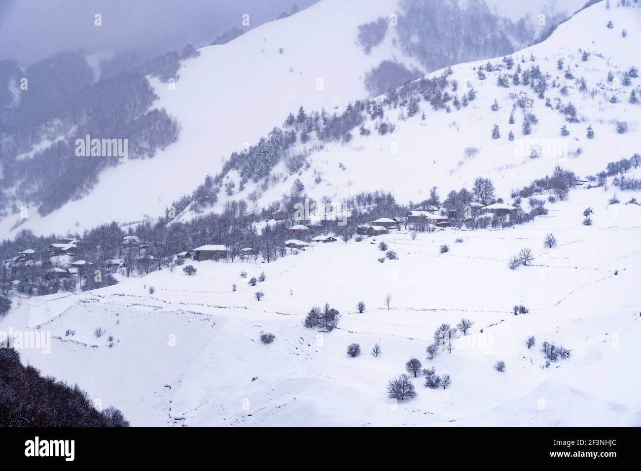 Village Zemo Mleta with covered snow, beautifull landscape, Georgia ...