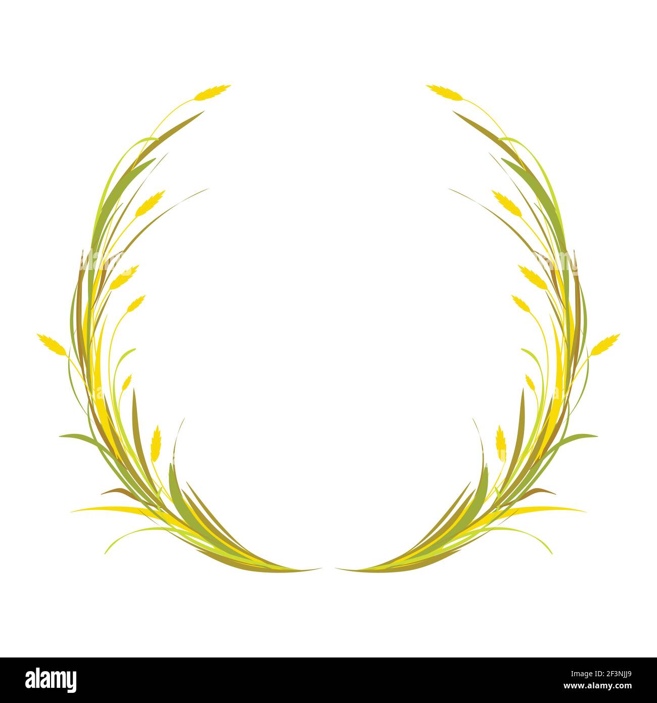 Round wreath or crown with ears of wheat, barley or rye and blade of ...