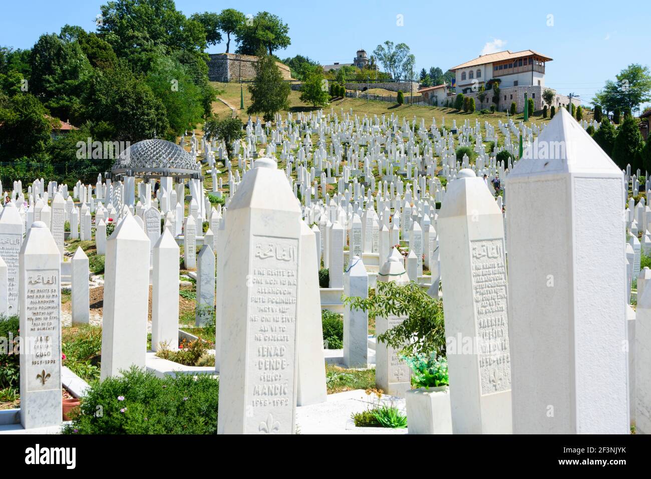 White tombstones at the Kovači War Memorial and Cemetery. Sarajevo ...