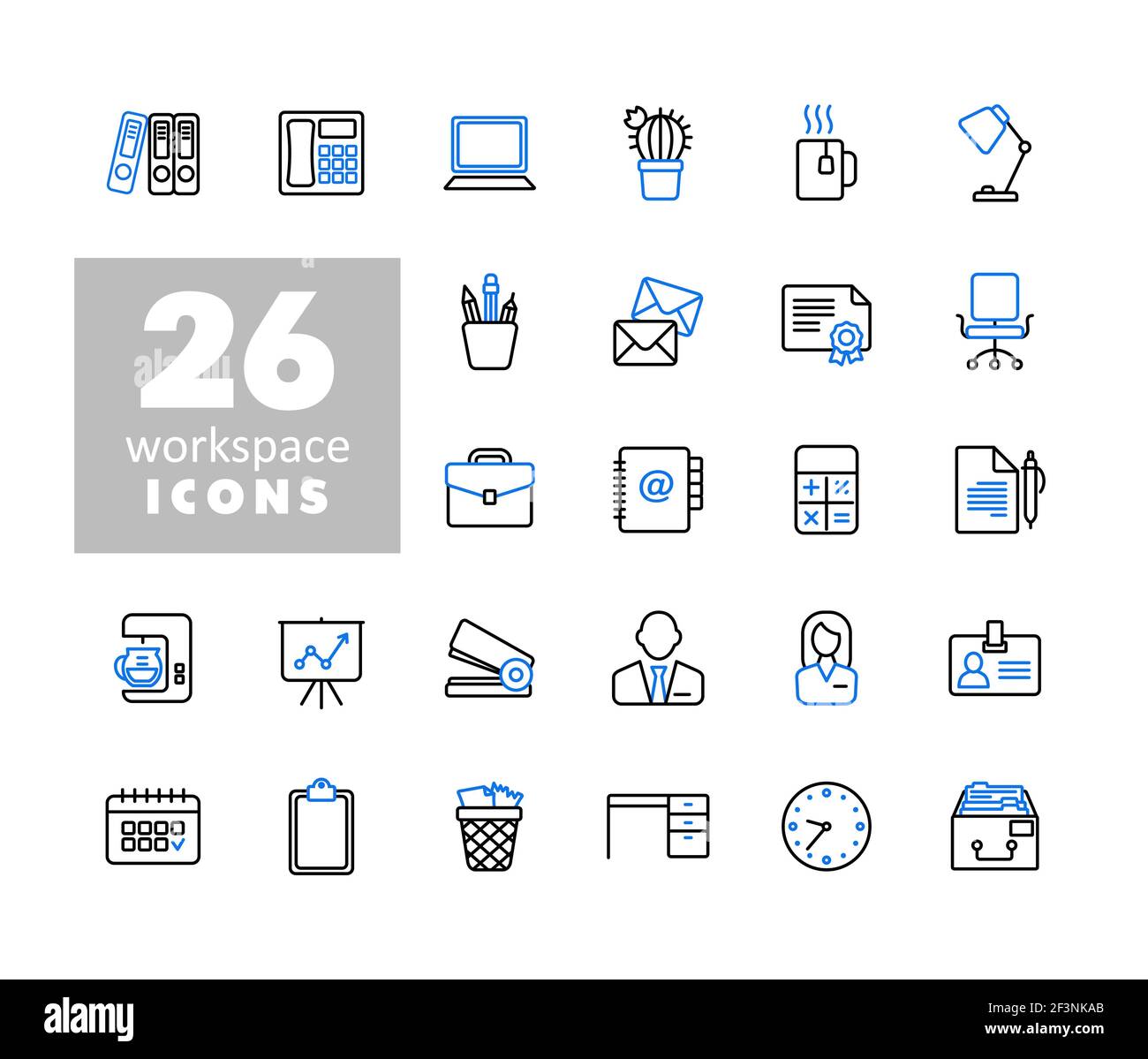 Workspace outline icons set. Workspace sign. Graph symbol for your web ...