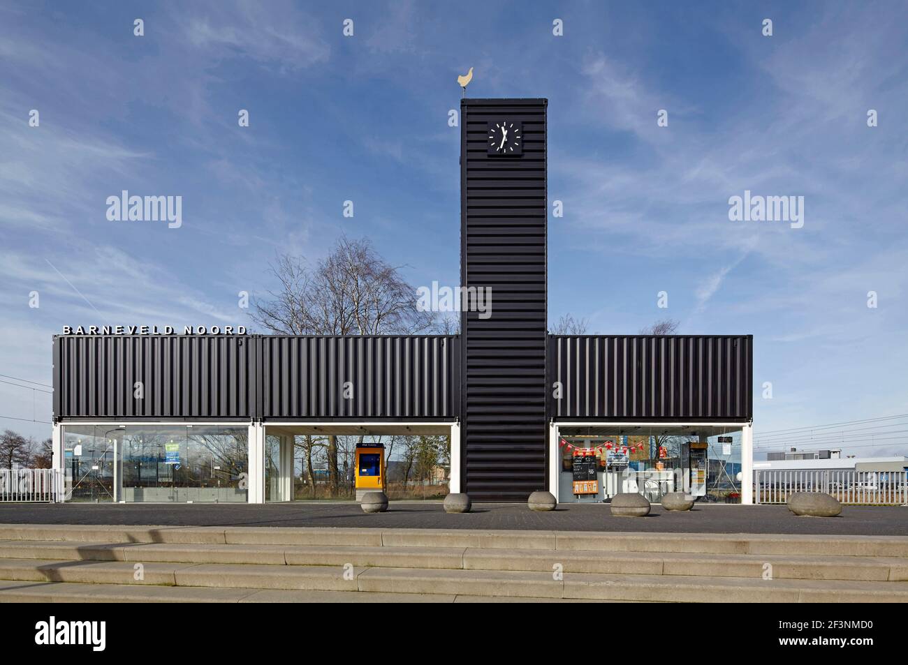 Barneveld Noord Station, a striking modern building with a central ...