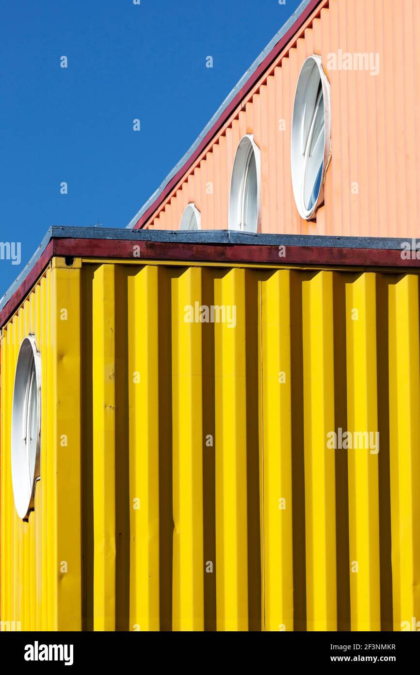 Abstracted exterior detail of colourful steel containers at Container ...