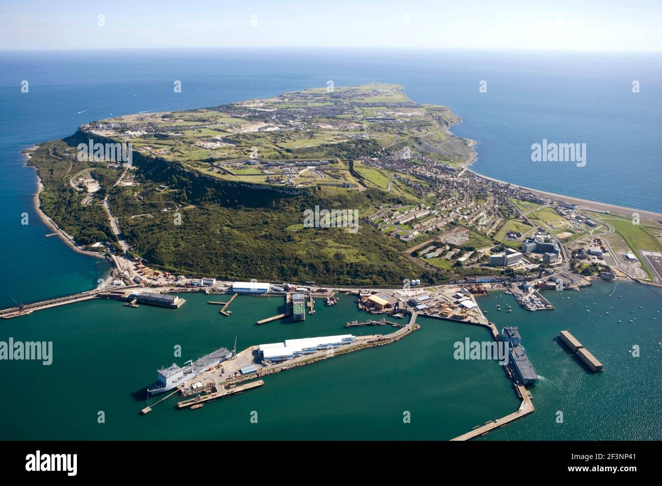 PORTLAND PORT AND THE ISLE OF PORTLAND, Dorset. Aerial view. Connected ...
