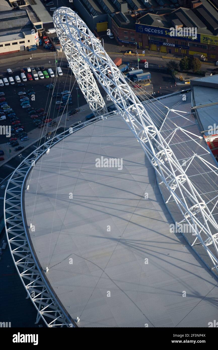 WEMBLEY STADIUM, London. Close up aerial view showing a section of the ...