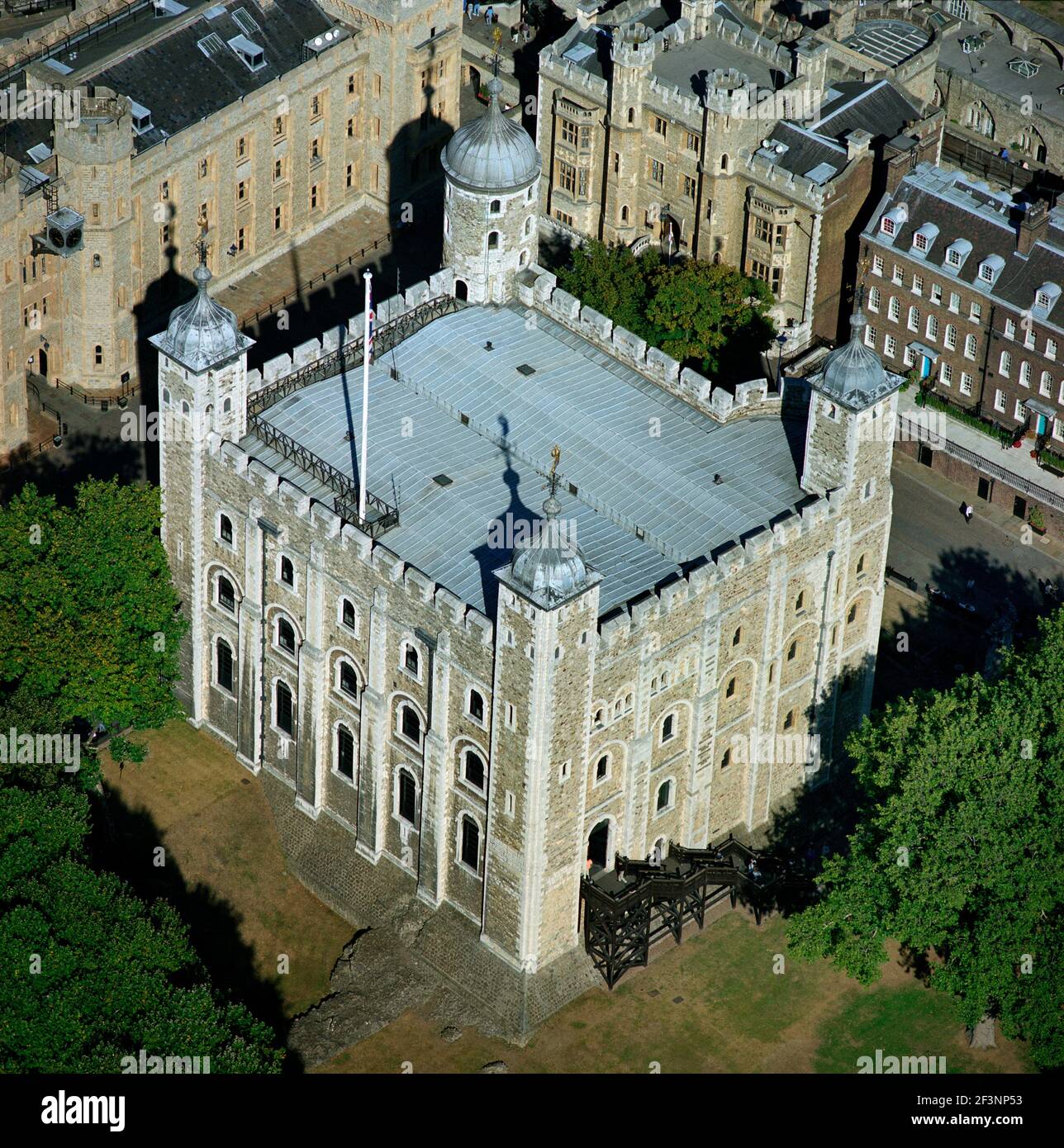 TOWER OF LONDON, London. Aerial view of the White Tower. Building work ...