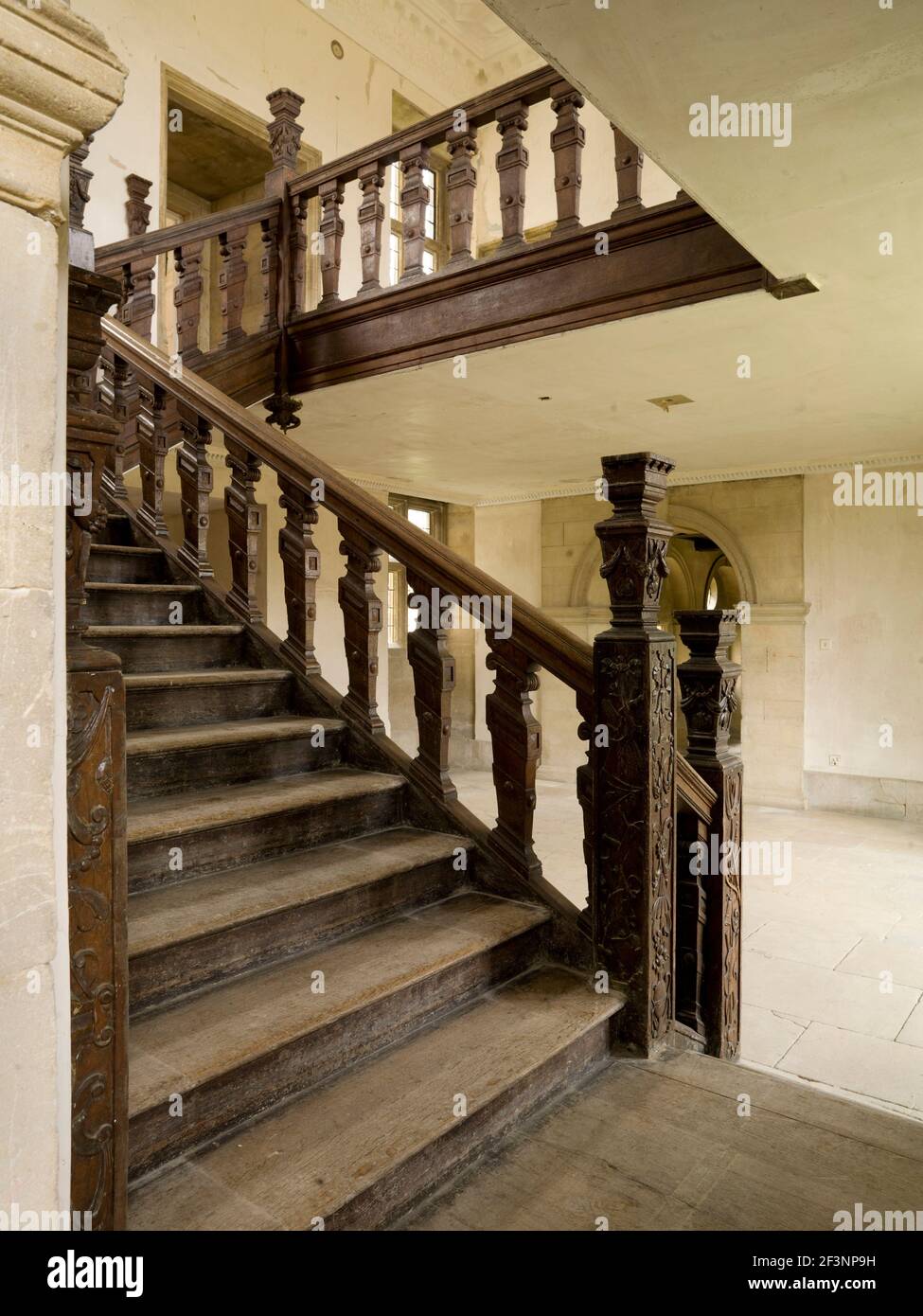 APETHORPE HALL, Northamptonshire. Oak Stair in East range viewed from ...