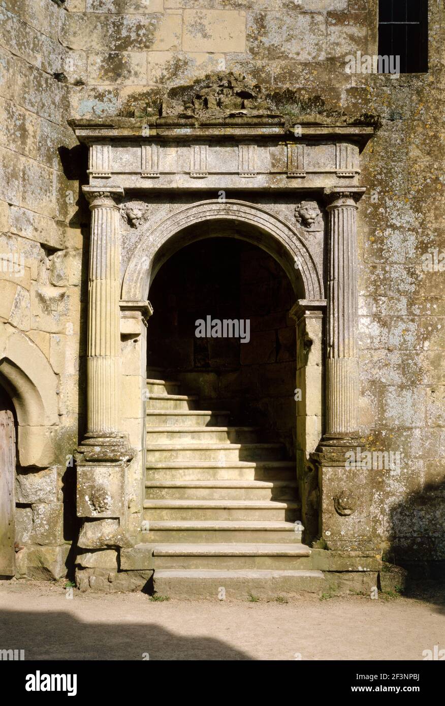 OLD WARDOUR CASTLE, Wiltshire. Arched doorway and grand stairway ...