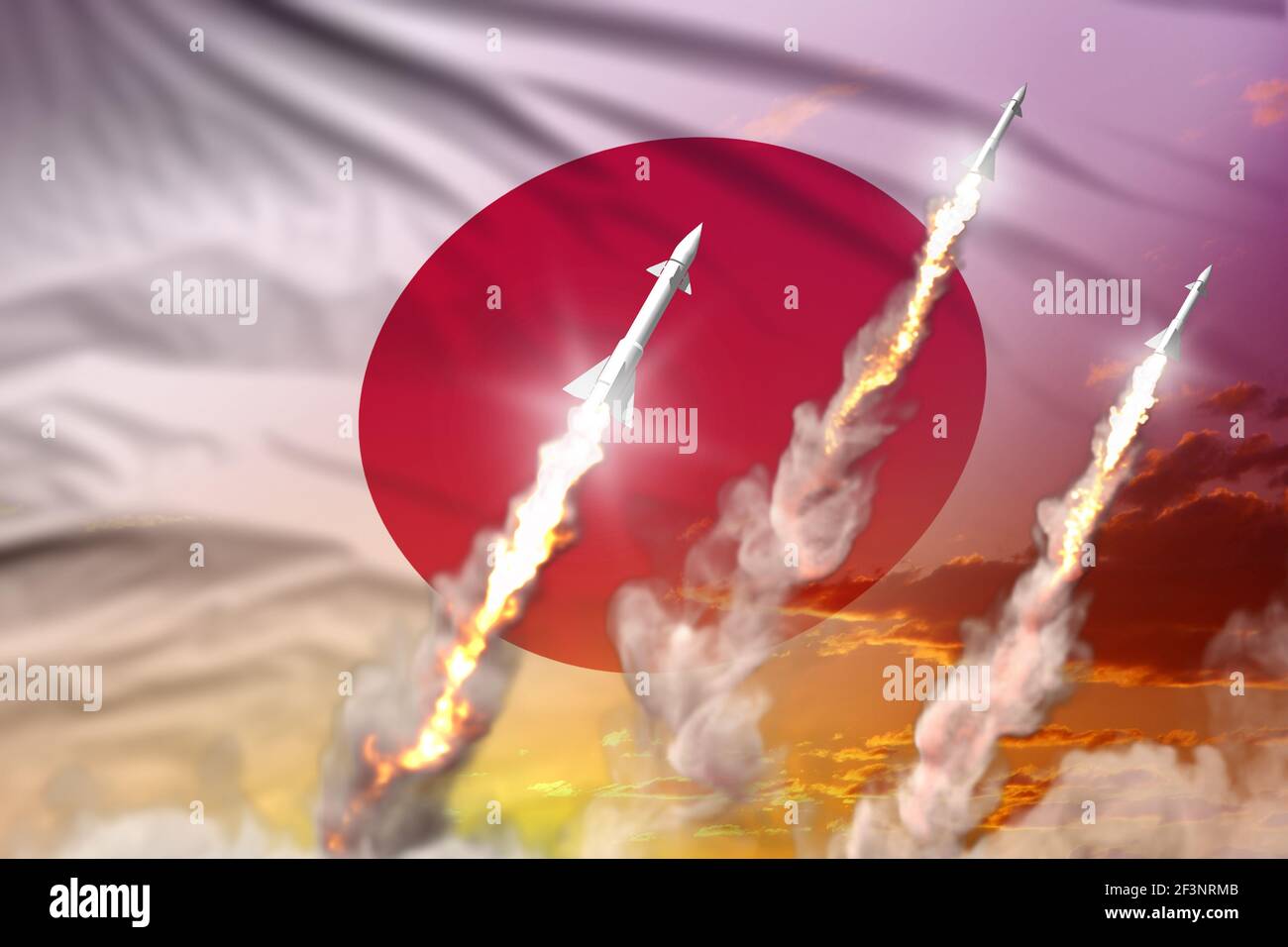 Modern strategic rocket forces concept on sunset background, Japan ...