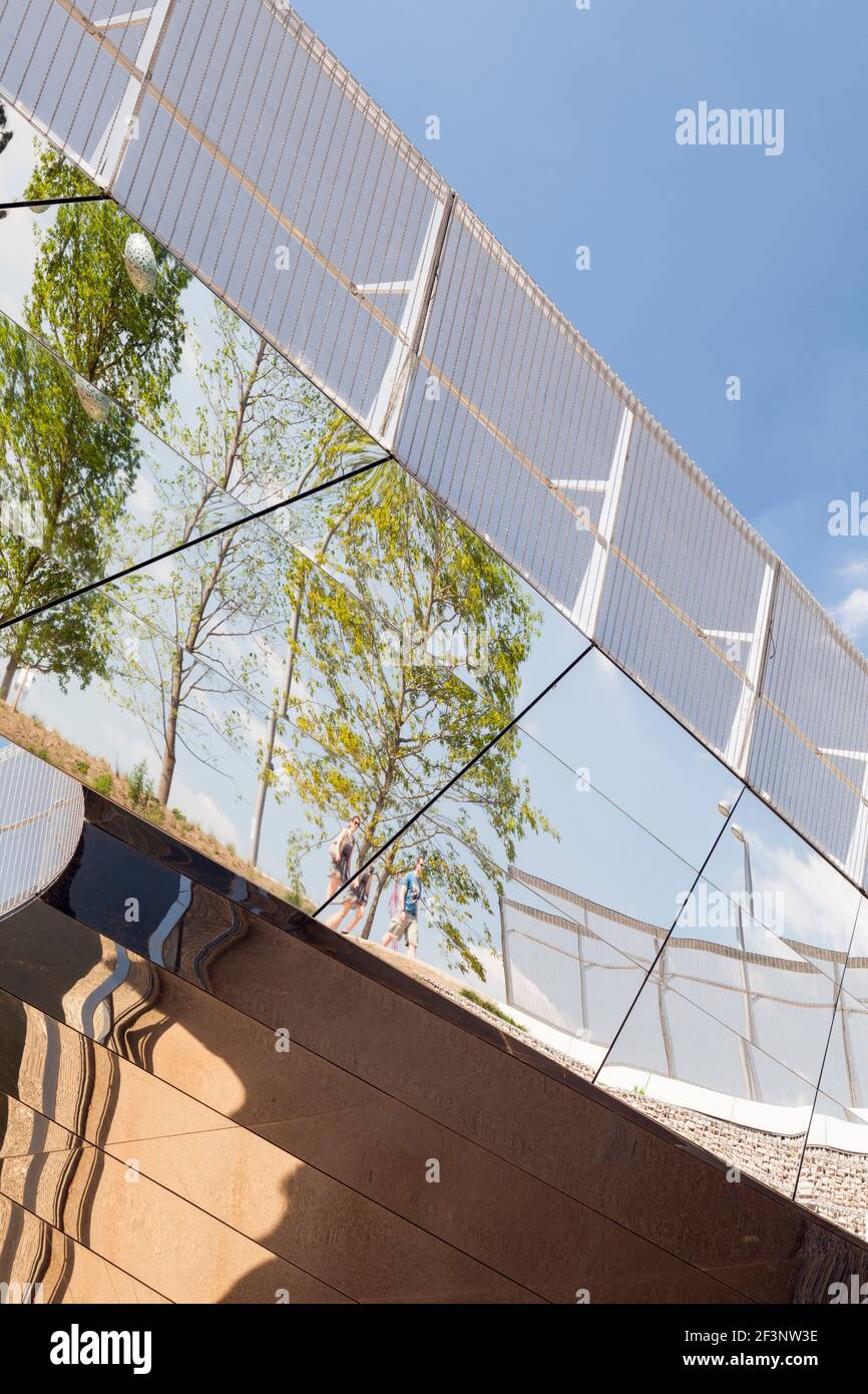 Abstract of mirrored walkway bridge in the Queen Elizabeth Olympic Park ...