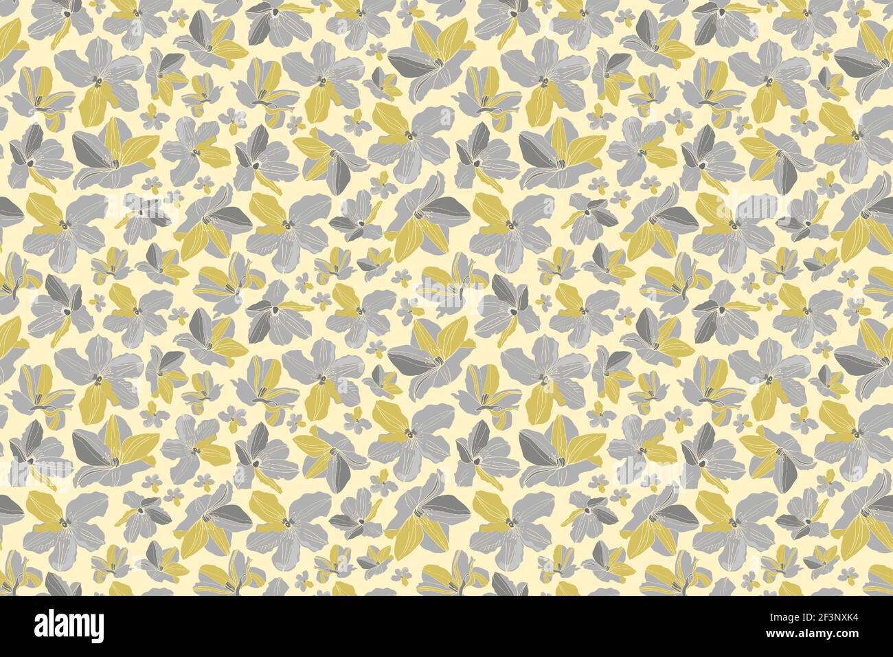 Vector floral seamless pattern. Yellow, grey flowers isolated on a ...