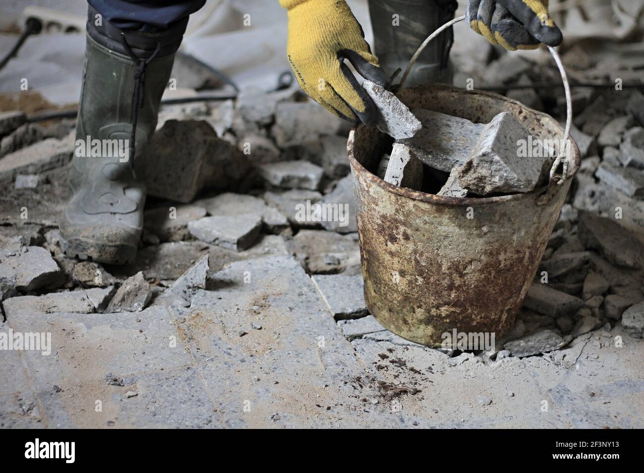 broken concrete rubble in the bucket stock photo Stock Photo - Alamy