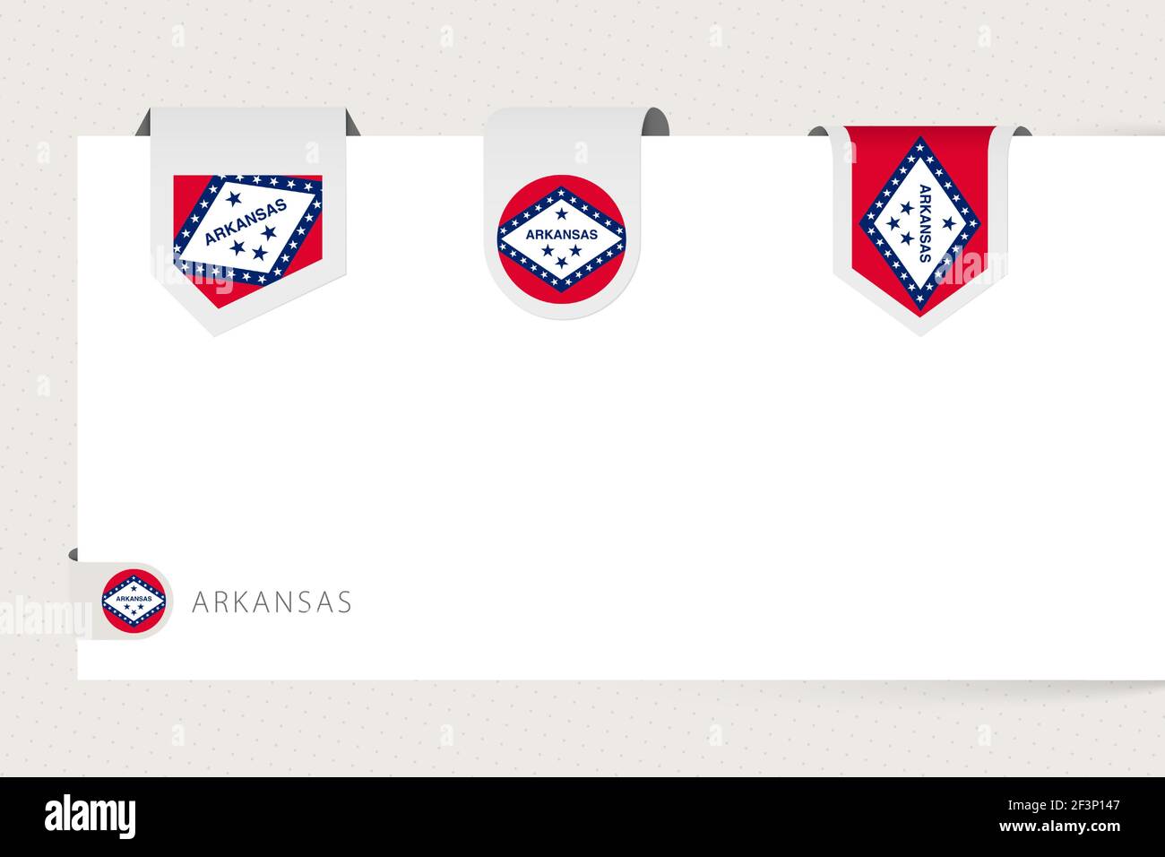 Label flag collection of US state Arkansas in different shape. Ribbon ...