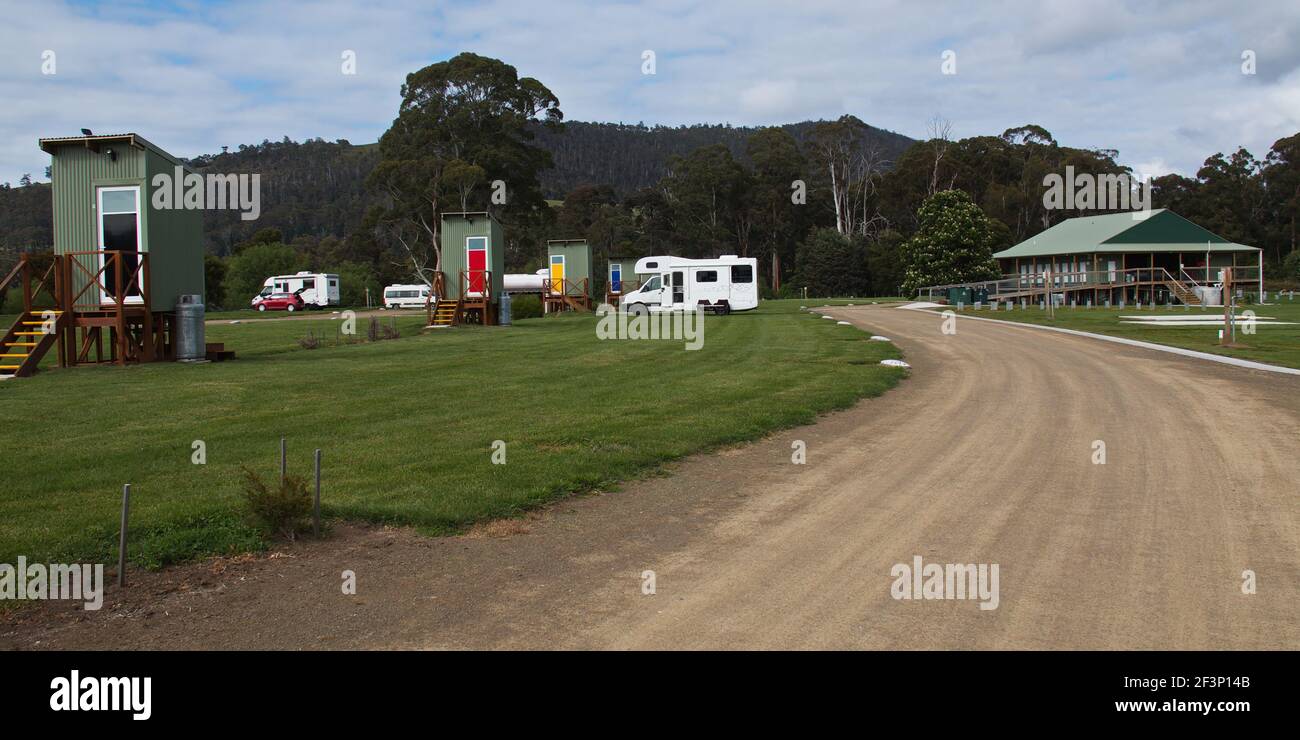 Huon Valley Caravan Park on Tasmania Stock Photo - Alamy