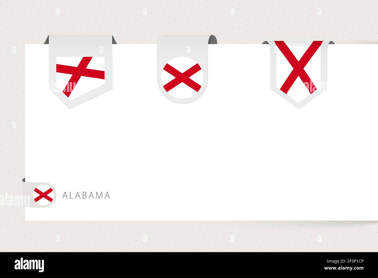 Label flag collection of US state Alabama in different shape. Ribbon ...