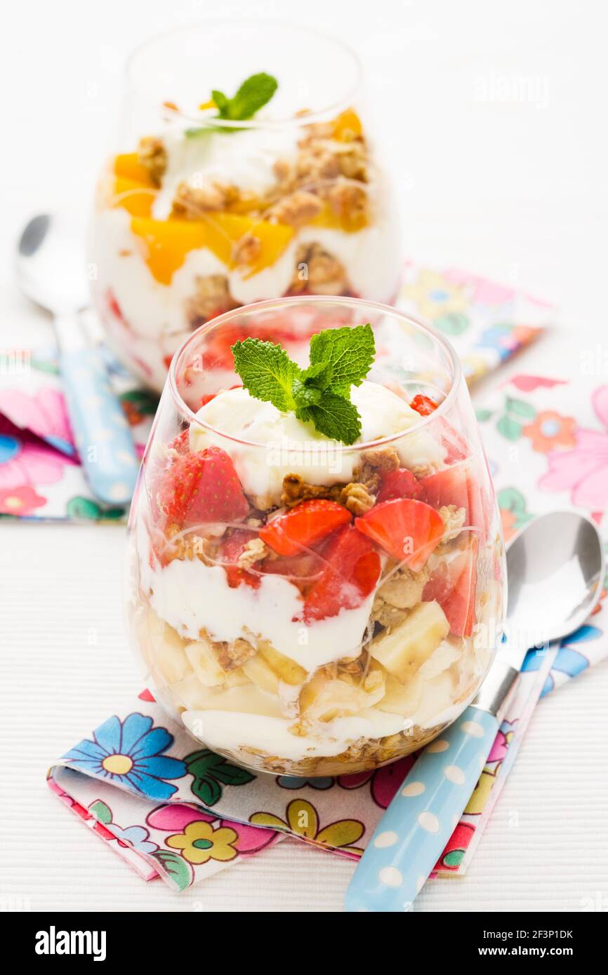 fruit and fresh cream dessert Stock Photo - Alamy