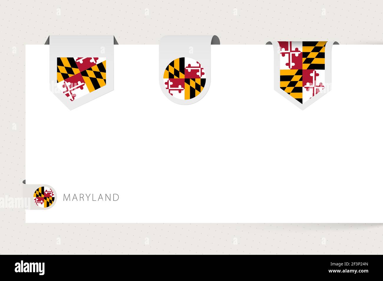 Label flag collection of US state Maryland in different shape. Ribbon ...