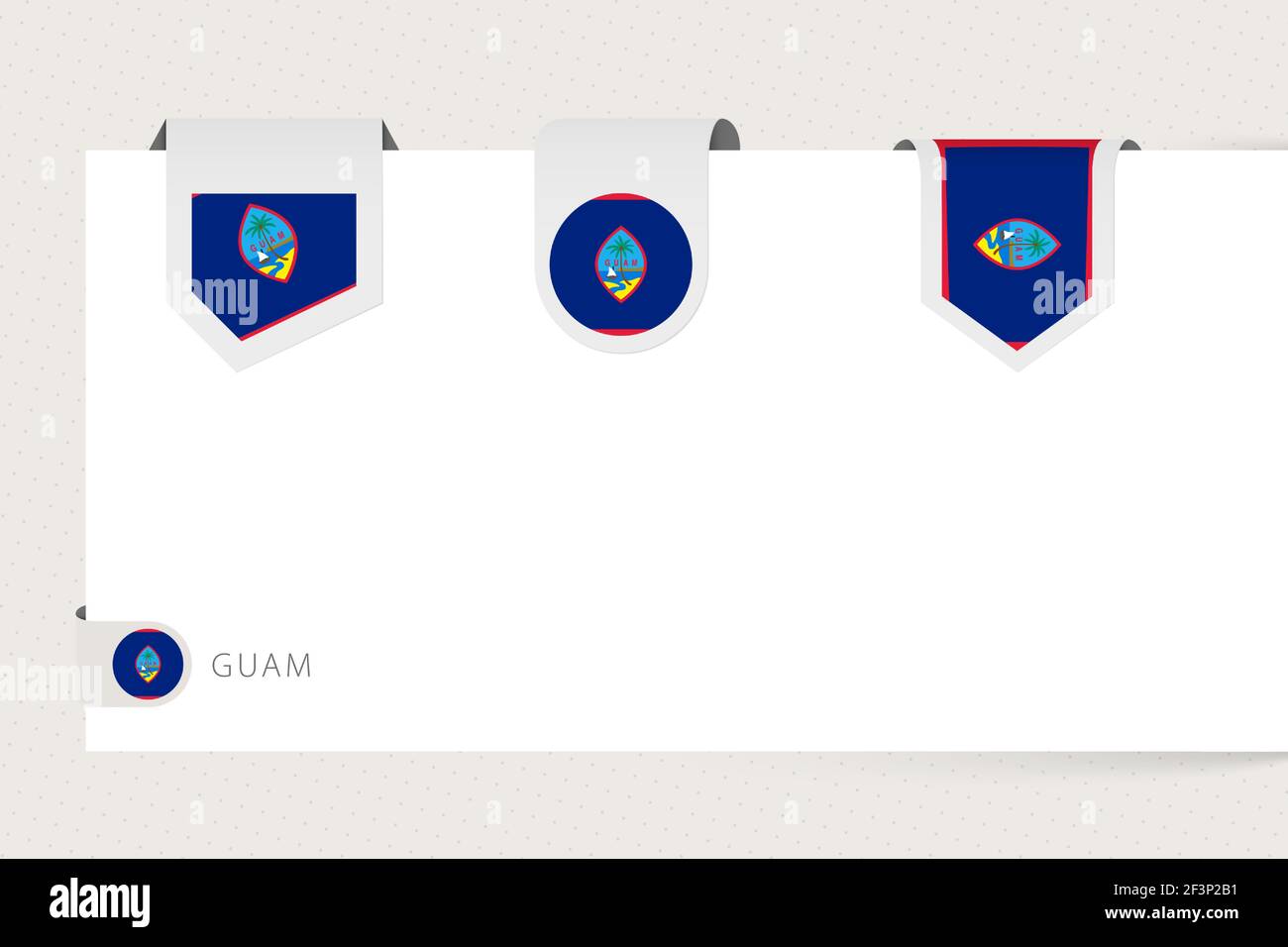 Label flag collection of Guam in different shape. Ribbon flag template ...