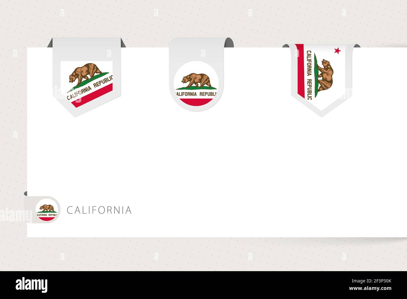 Label flag collection of US state California in different shape. Ribbon ...