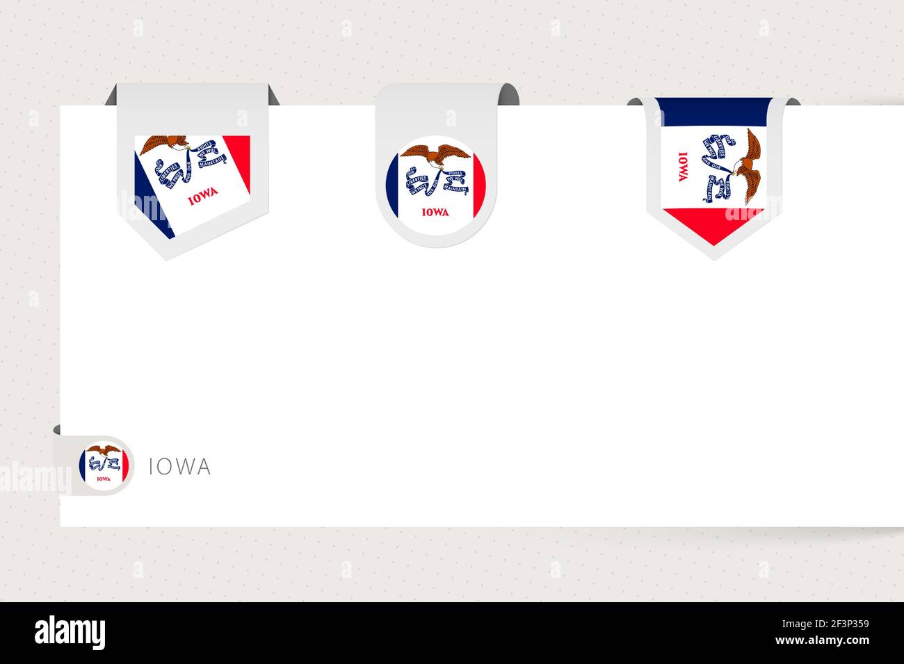 Label flag collection of US state Iowa in different shape. Ribbon flag ...