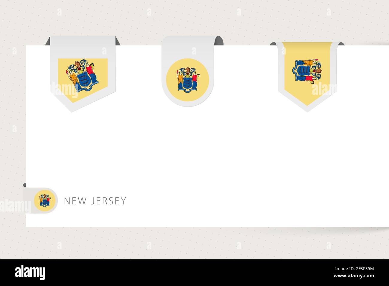 Label flag collection of US state New Jersey in different shape. Ribbon ...