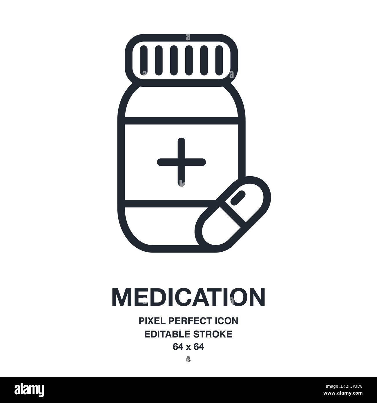 Medication and pill editable stroke outline icon isolated on white ...