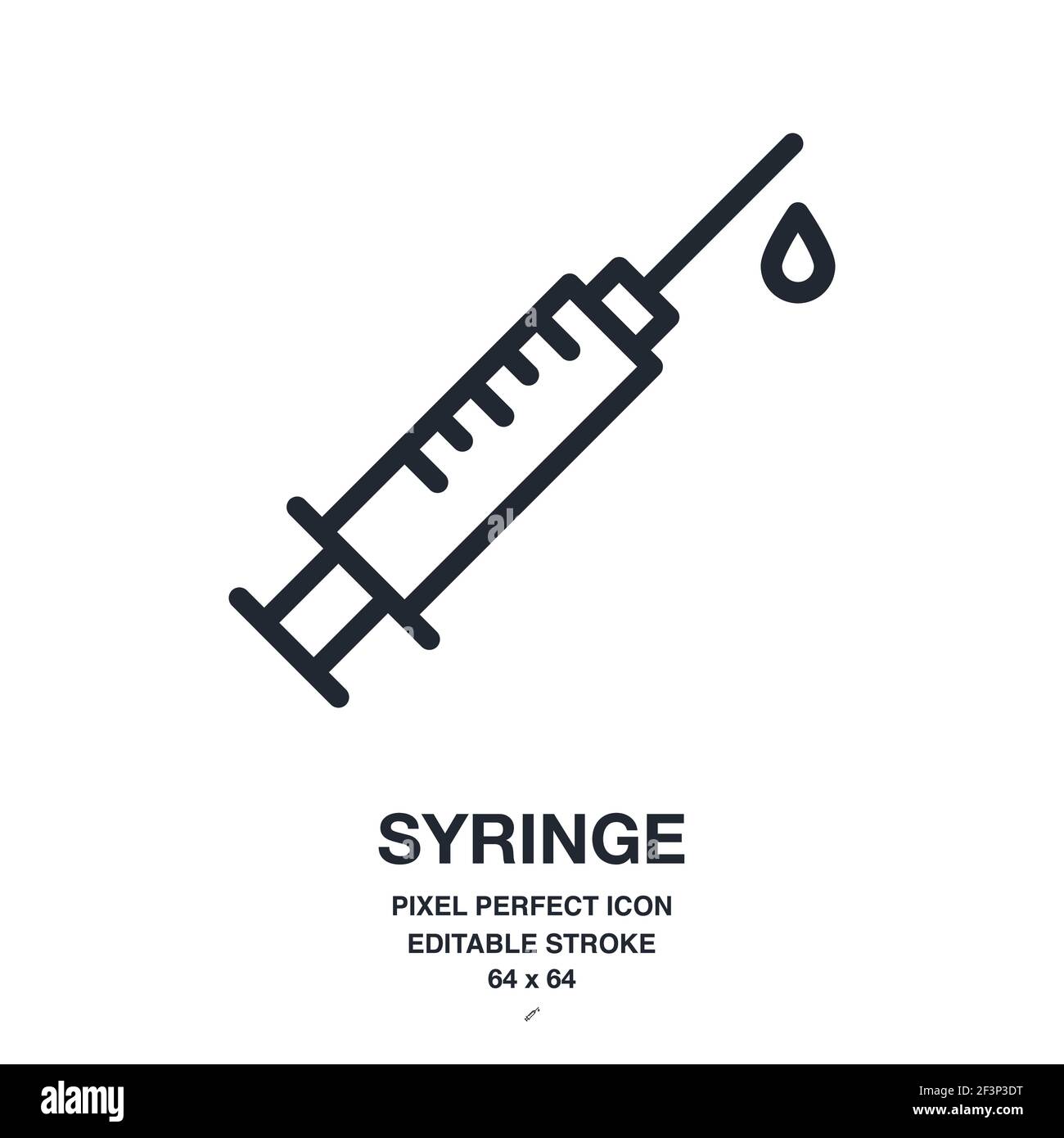 Medical syringe editable stroke outline icon isolated on white ...