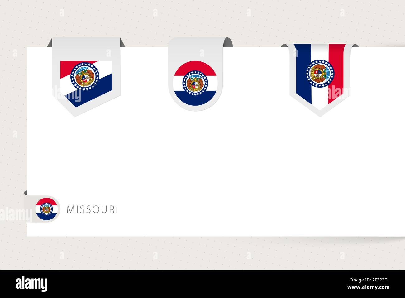 Label flag collection of US state Missouri in different shape. Ribbon ...