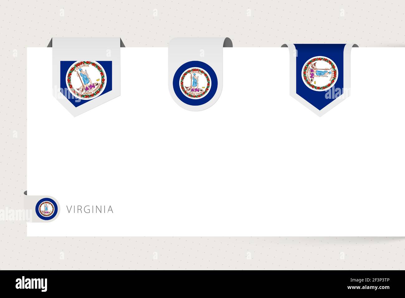 Label flag collection of US state Virginia in different shape. Ribbon ...