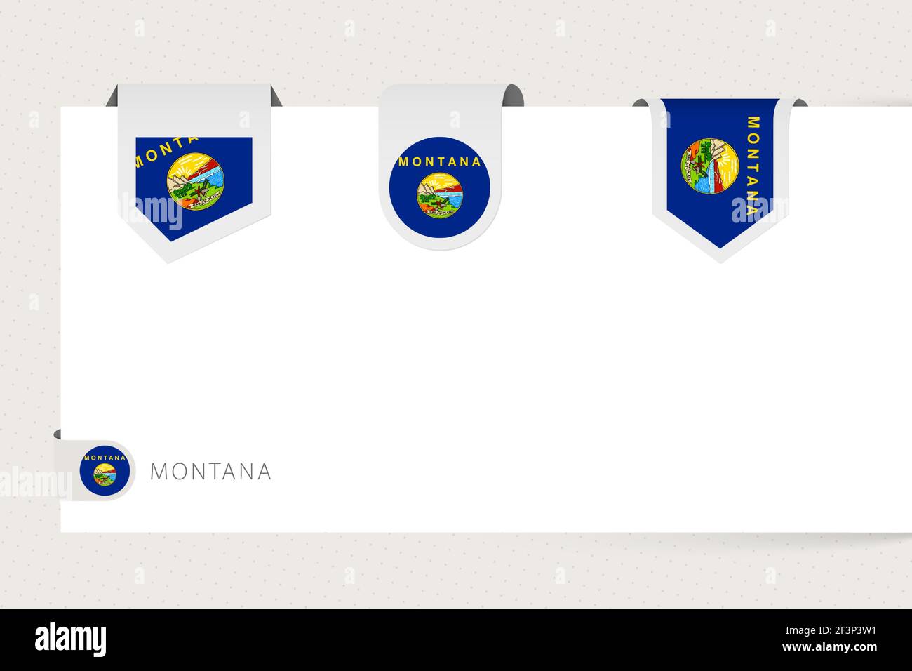 Label flag collection of US state Montana in different shape. Ribbon ...
