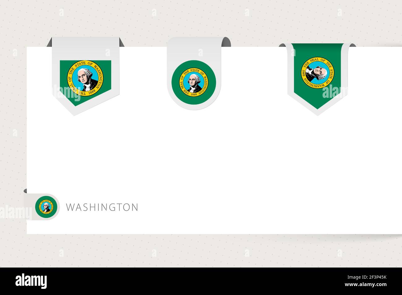 Label flag collection of US state Washington in different shape. Ribbon ...