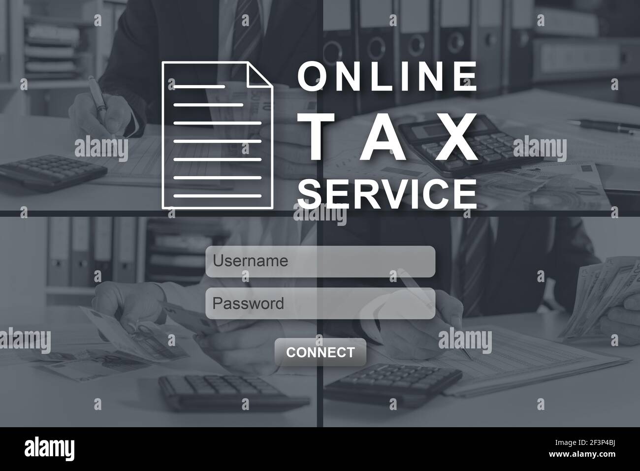 Online tax service concept illustrated by pictures on background Stock ...