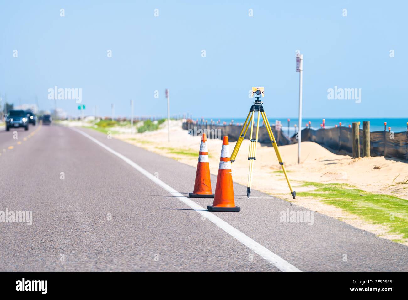 Construction surveyor equipment theodolite level tool at road highway ...