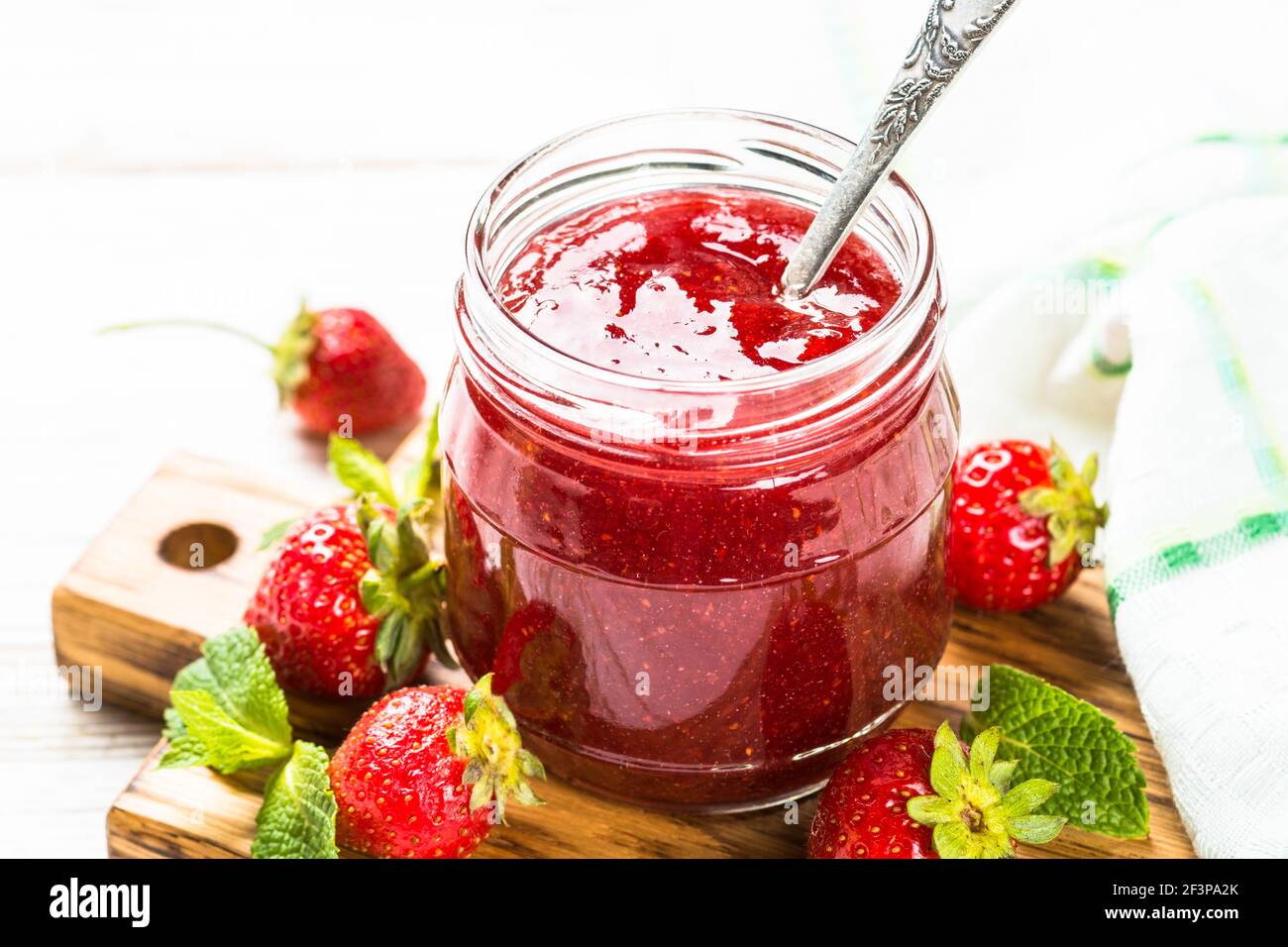 Strawberry jam in the glass jar Stock Photo - Alamy