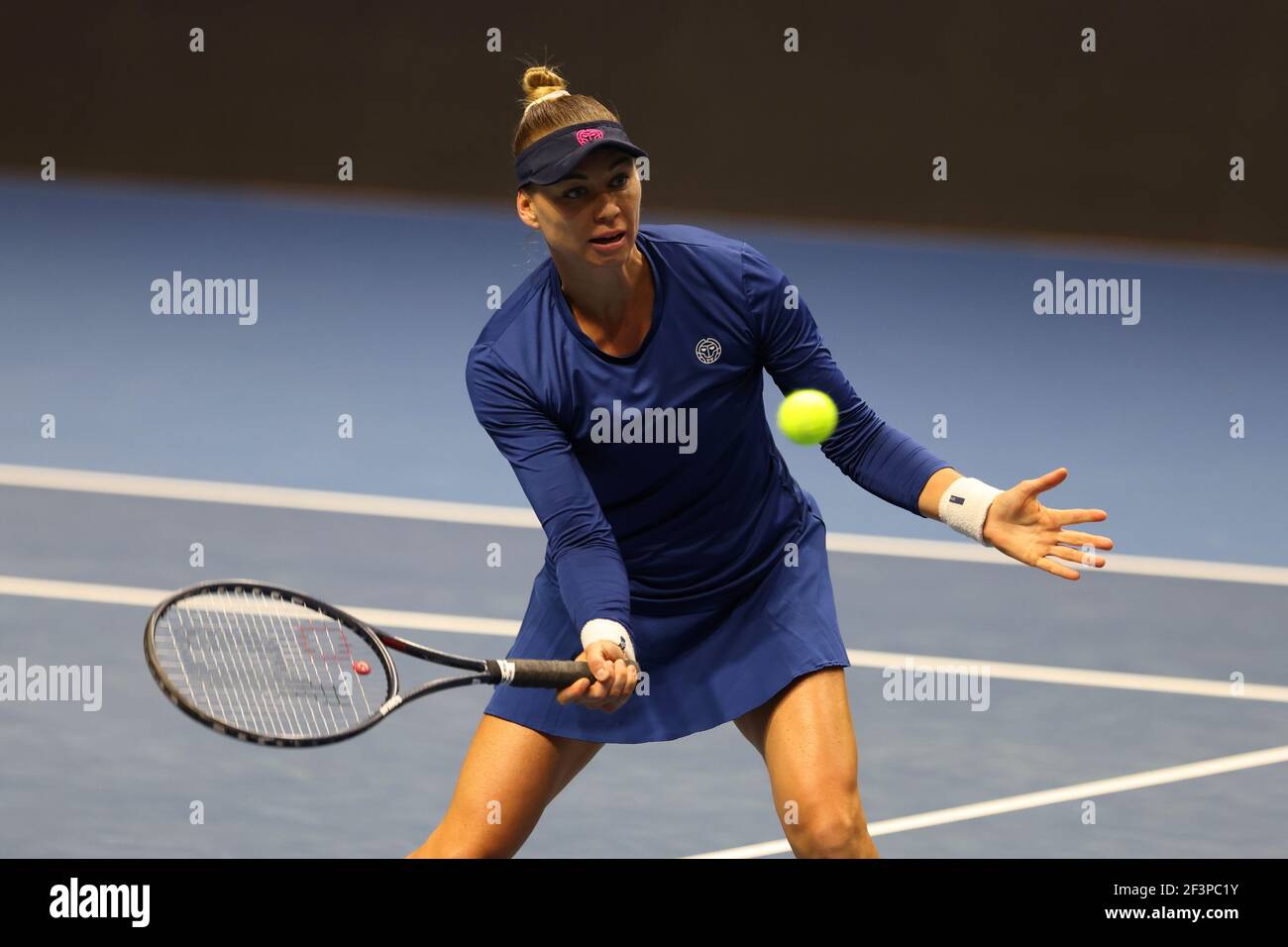 Vera Zvonareva of Russia playing against Fiona Ferro of France during ...