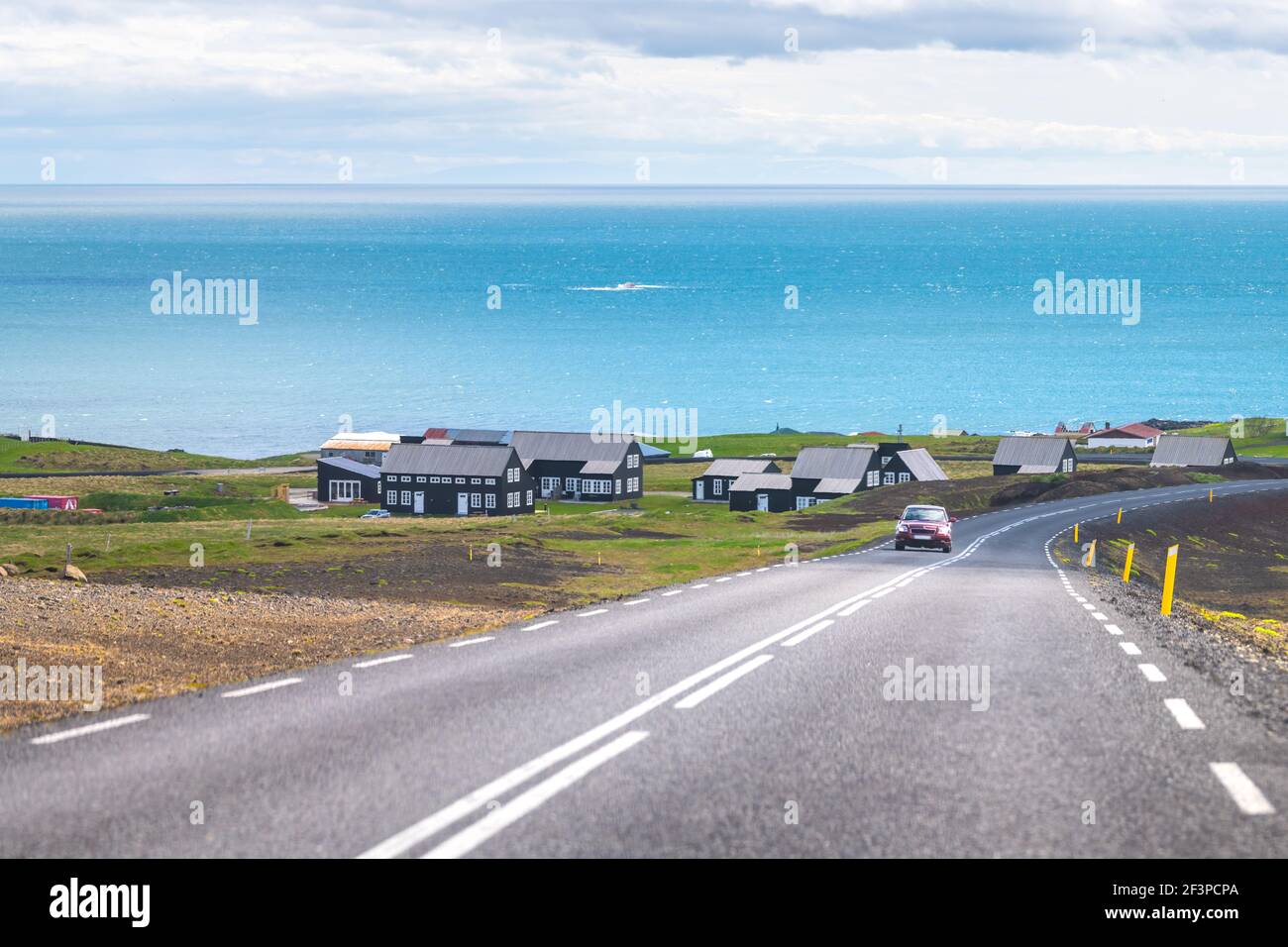 Hellnar, Iceland near national park in Snaefellsnes Peninsula with many ...