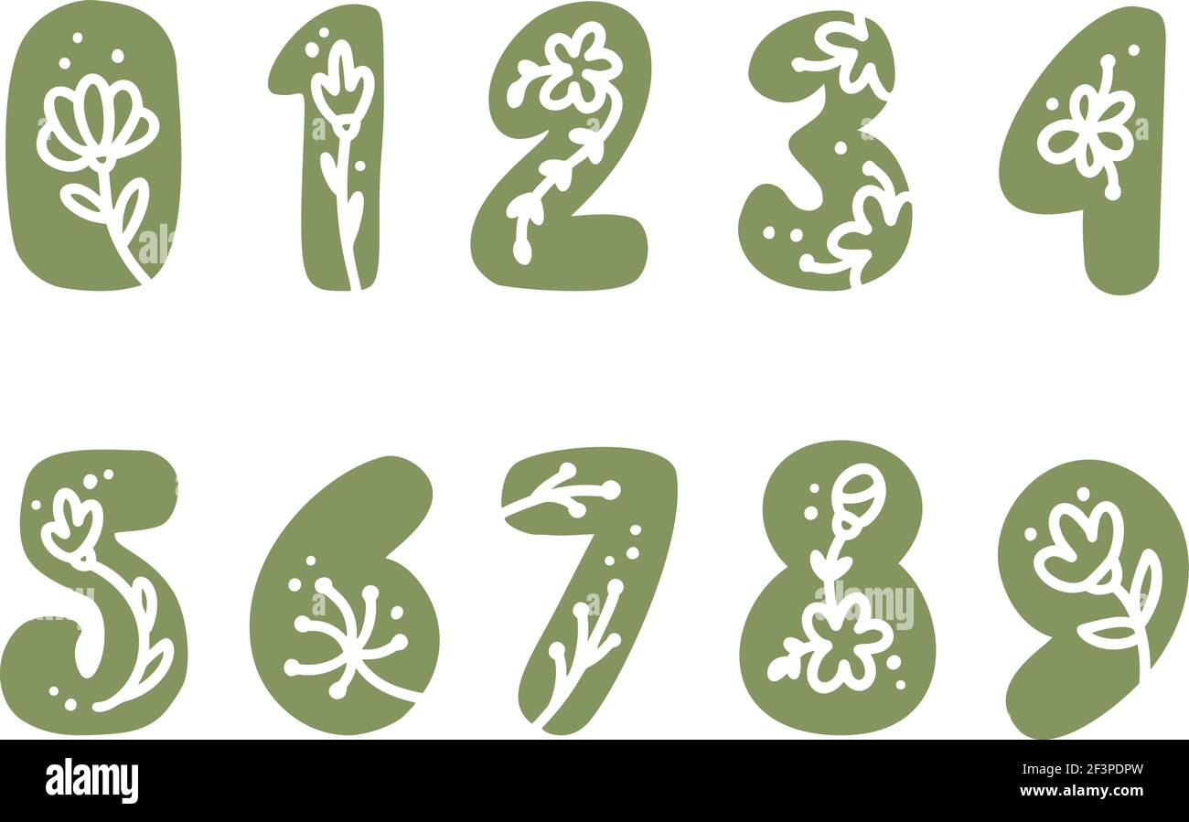 Vintage floral bold Numbers from 0 to 9 logo spring. Classic Summer ...