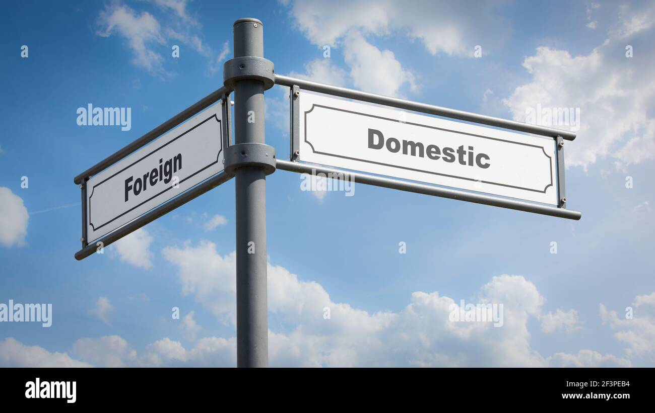 Street Sign the Direction Way to Domestic versus Foreign Stock Photo ...