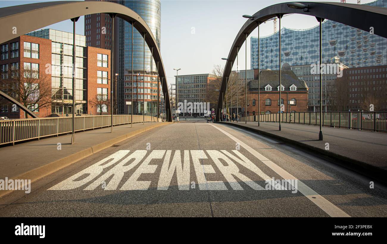 Street Sign the Direction Way to Brewery Stock Photo - Alamy