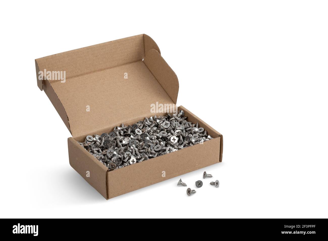 Metal screws in card-box on white background, with shadow Stock Photo ...