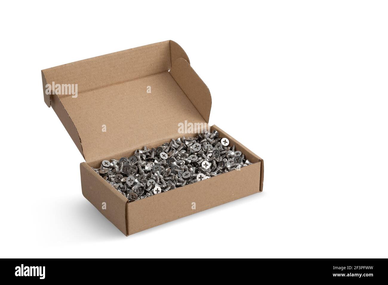 Metal screws in card-box on white background, with shadow Stock Photo ...