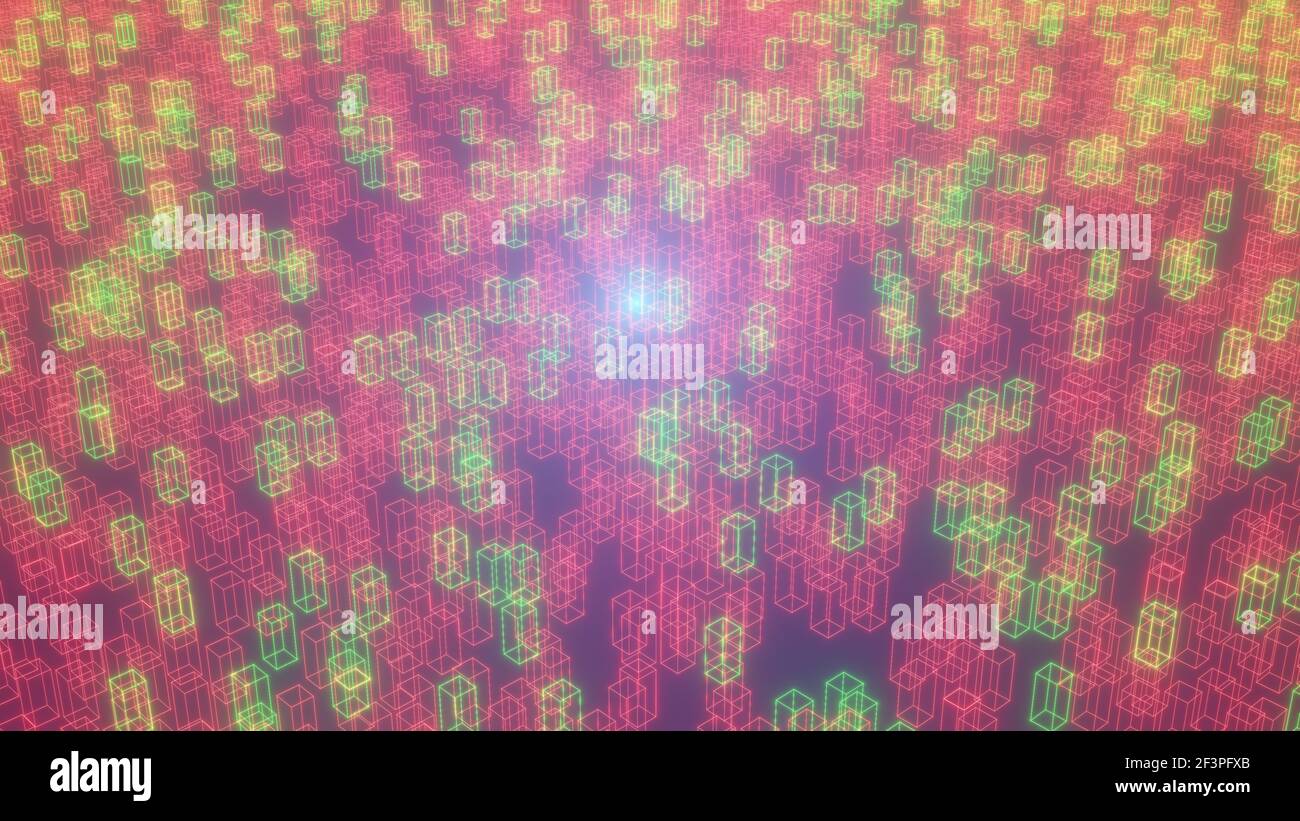 Set of multicolor wireframe cubes of different height, copyspace, three ...