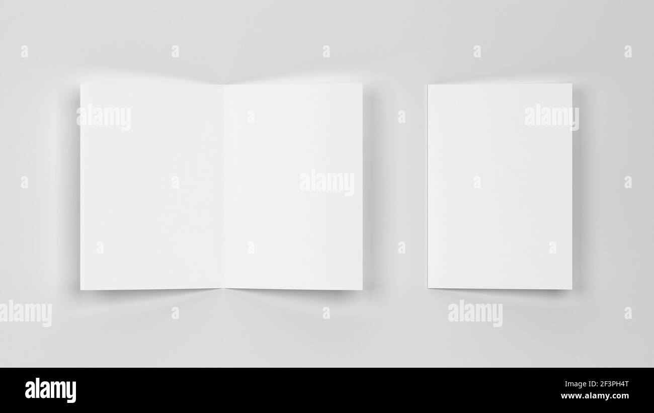 Blank booklet or brochure a4 bifolded mockup. 3d illustration on gray ...