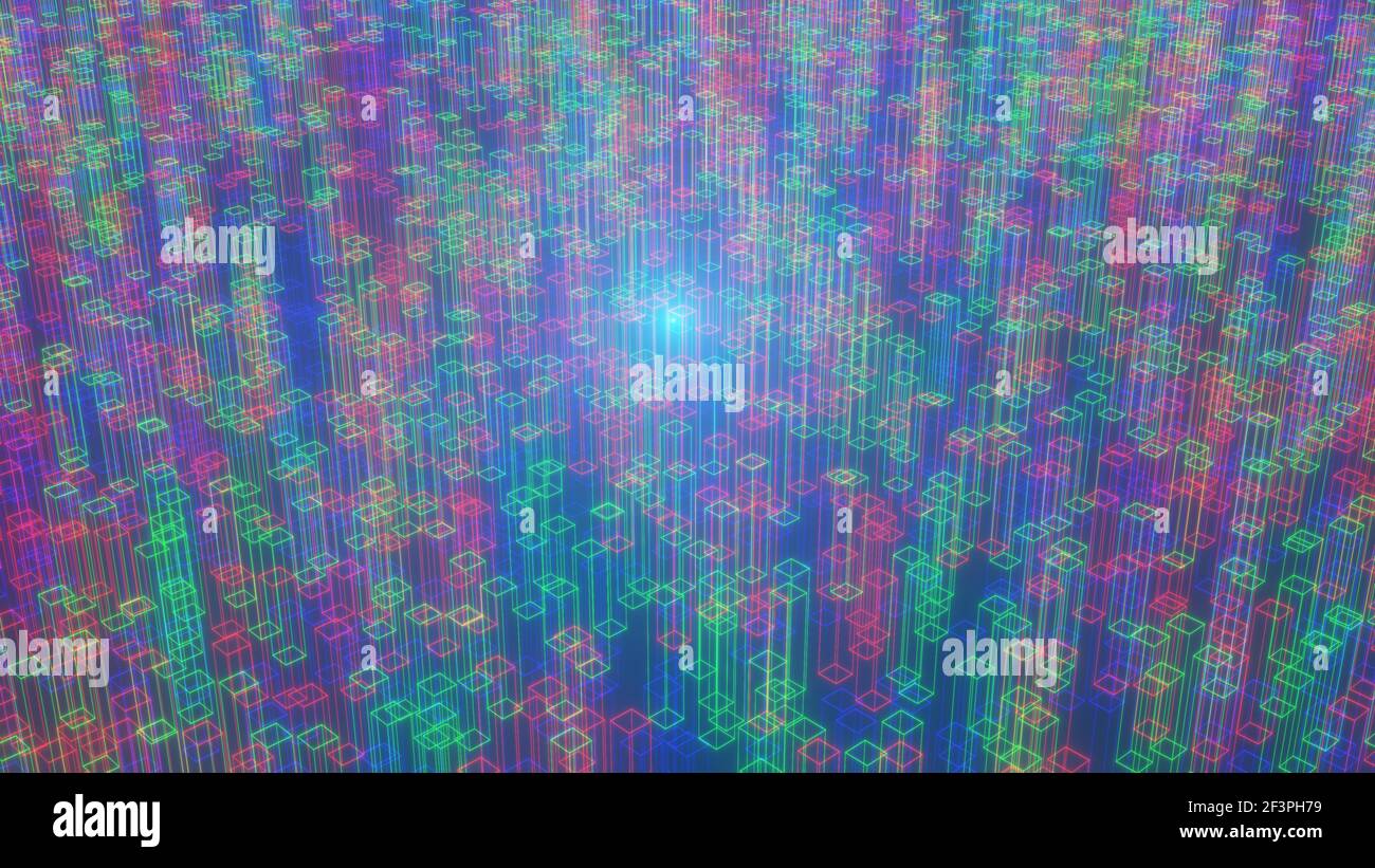 Set of multicolor wireframe cubes of different height, copyspace, three ...