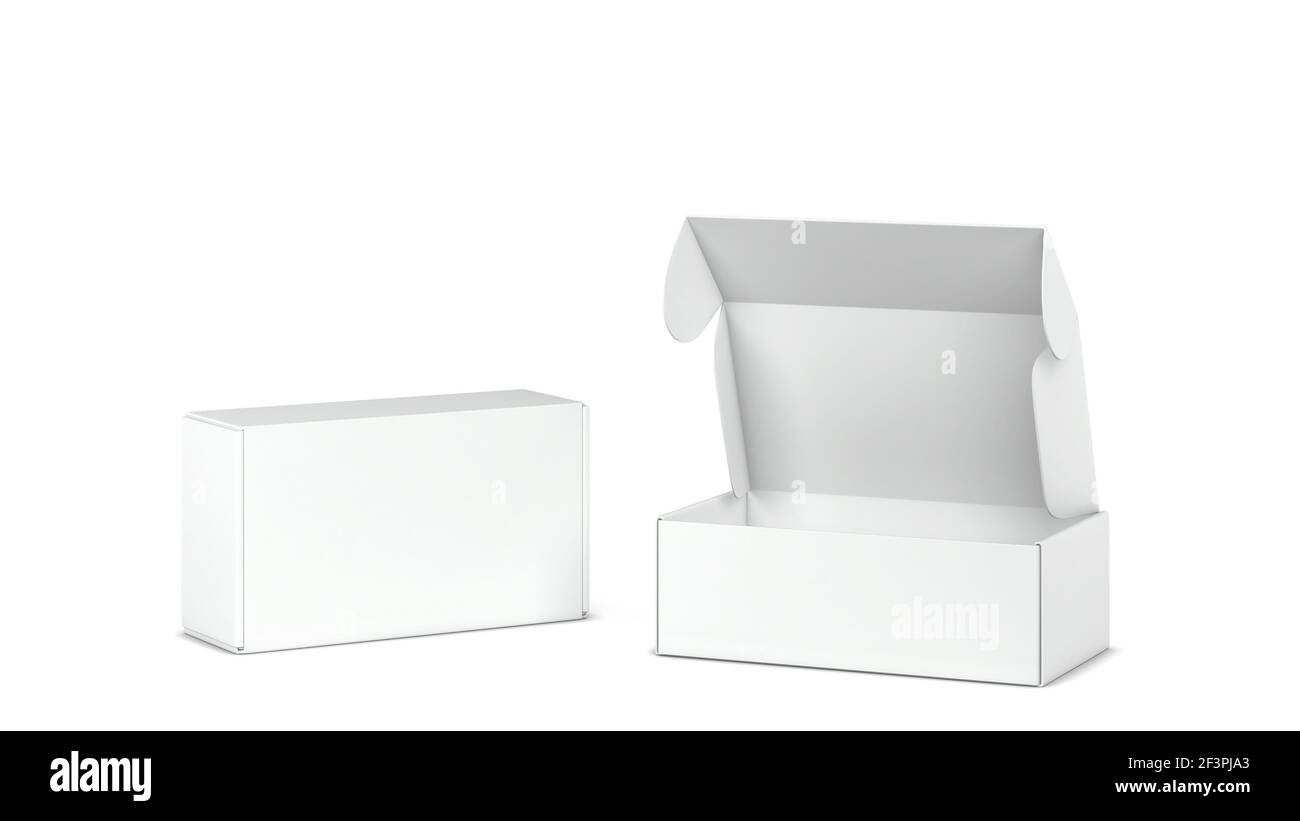 Blank tuck in flap packaging box mockup. 3d illustration isolated on ...