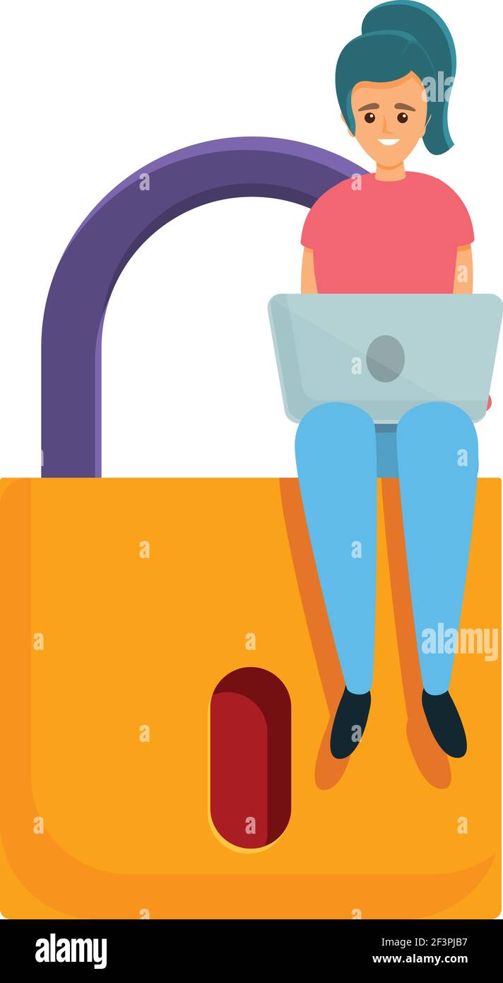 Girl laptop privacy icon. Cartoon of Girl laptop privacy vector icon ...