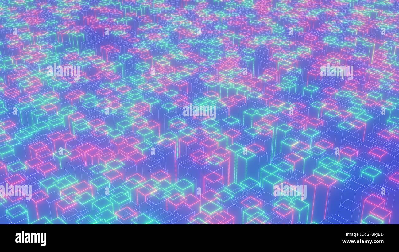 Set of multicolor wireframe cubes of different height, copyspace, three ...