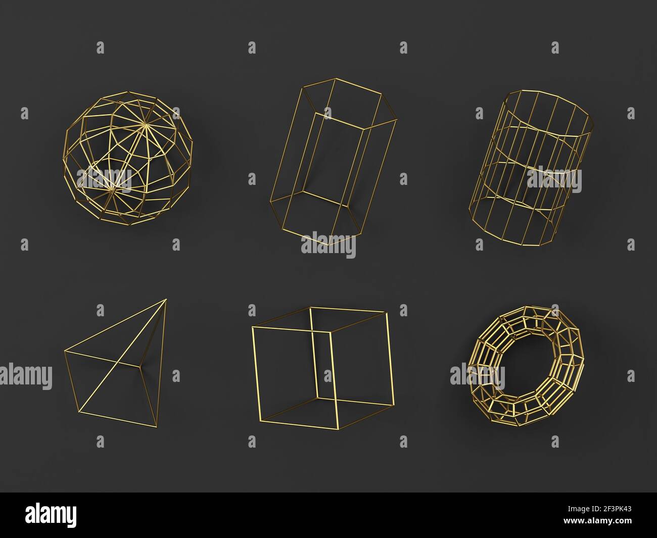 Set of abstract wired geometric primitives . Minimal design. 3d ...